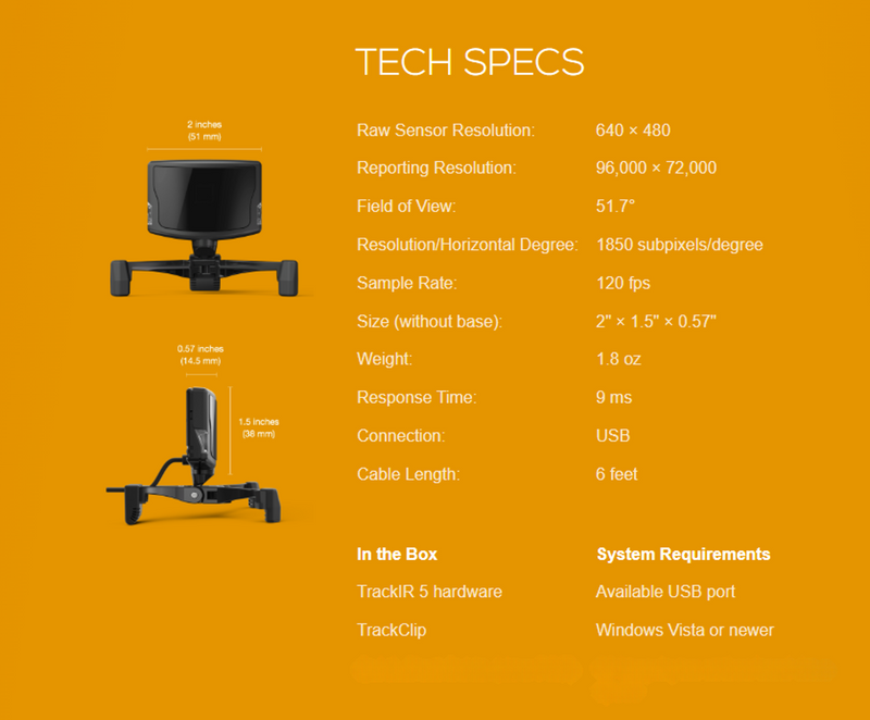 TrackIR 5 Head Tracking System – 6DOF Camera with Reflective TrackClip ...